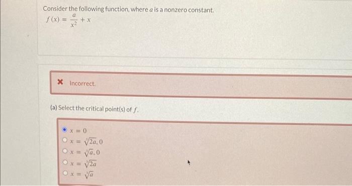 Solved Consider the following function, where a is a nonzero | Chegg.com