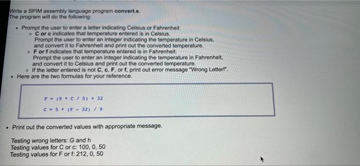 Solved Write a SPIM assembly language program converts The | Chegg.com