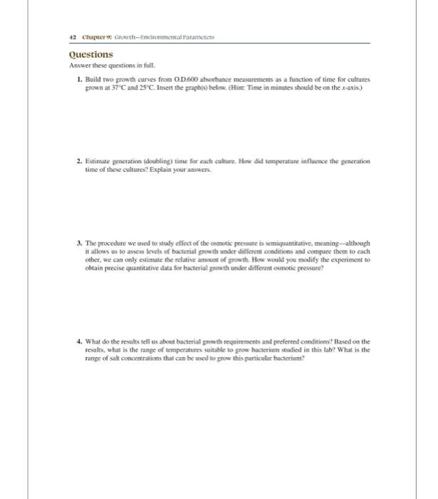 Solved Table 1. Absorbance (OD600) measured for growing | Chegg.com