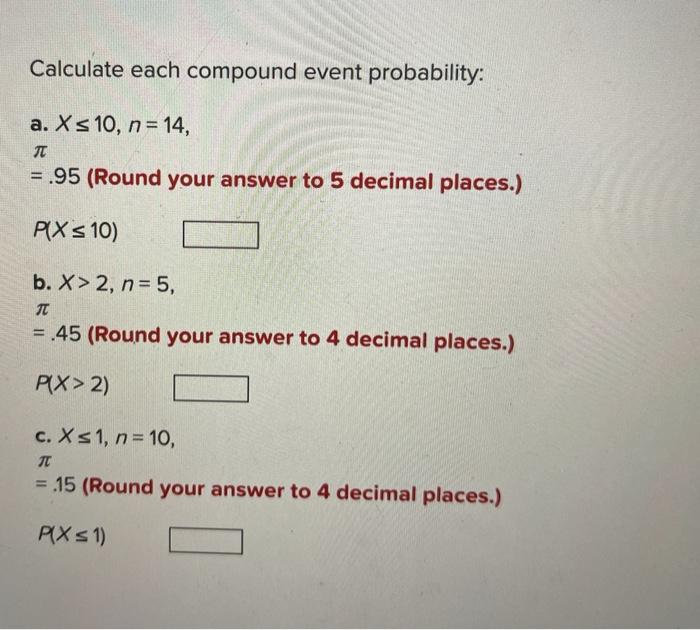 Solved Calculate each compound event probability: a. Xs 10, | Chegg.com