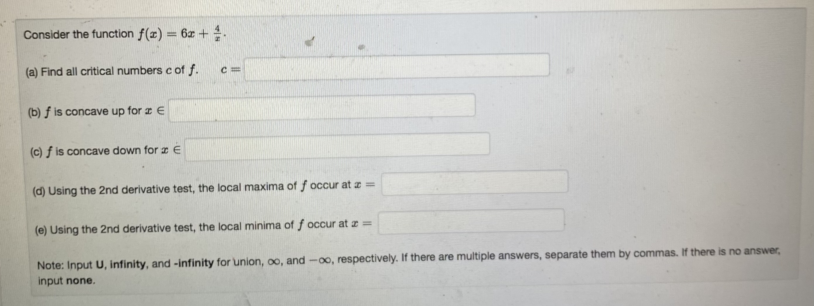Solved Consider the function f(x)=6x+4x.(a) ﻿Find all | Chegg.com