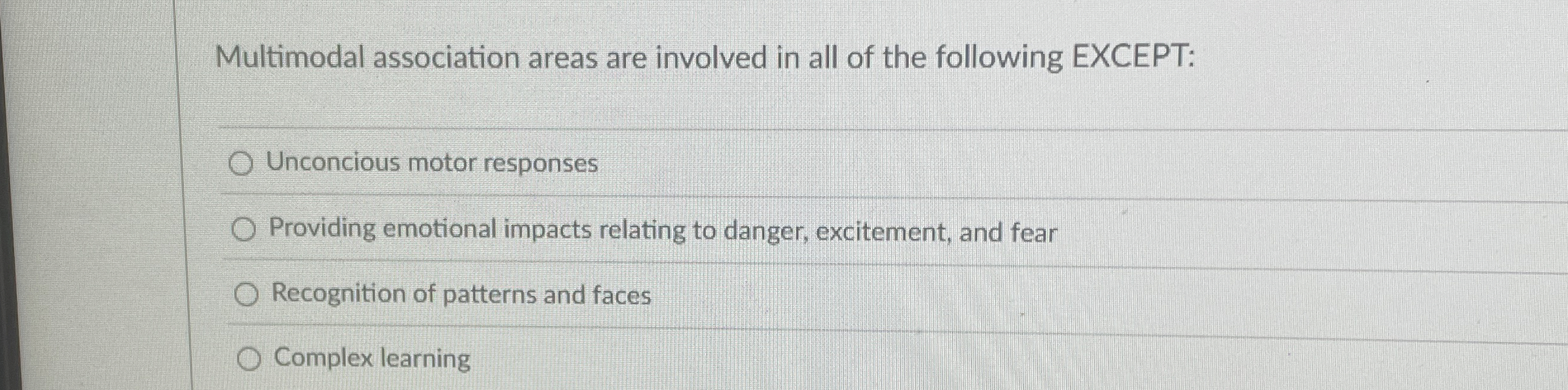 Solved Multimodal association areas are involved in all of | Chegg.com