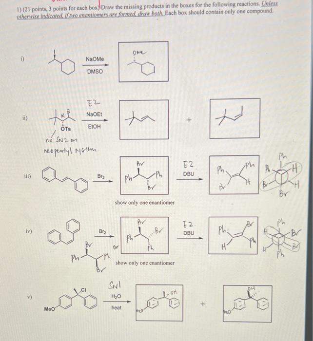 Solved 1) (21 points, 3 points for each box) Draw the | Chegg.com