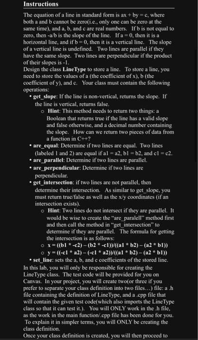 Solved Instructions The Equation Of A Line In Standard Form 9229