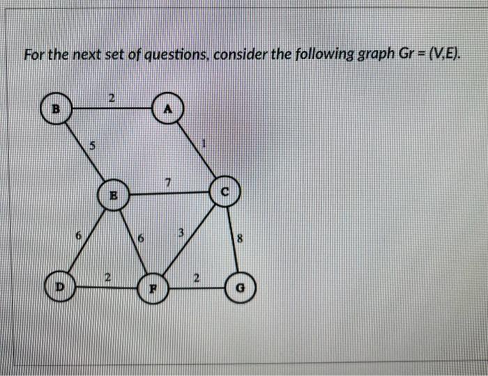 Solved For the next set of questions, consider the following | Chegg.com