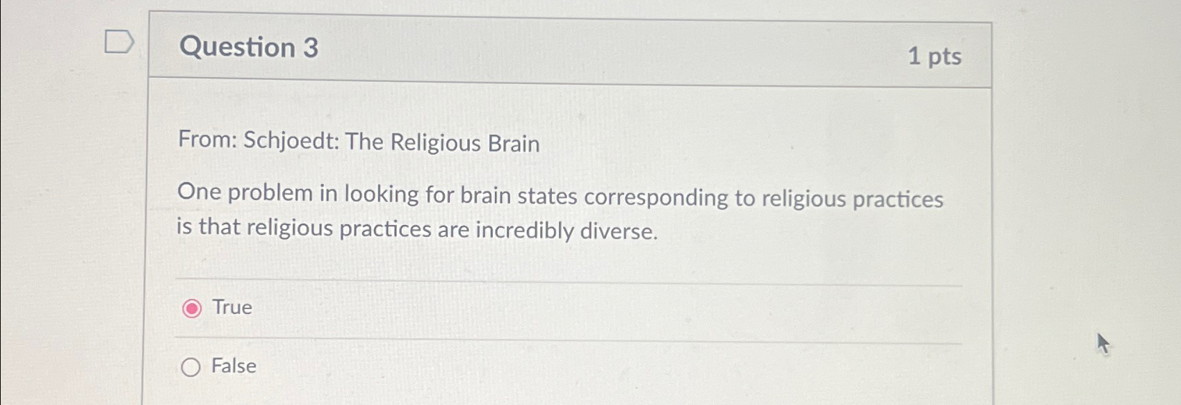Solved Question 31ptsFrom: Schjoedt: The Religious BrainOne | Chegg.com