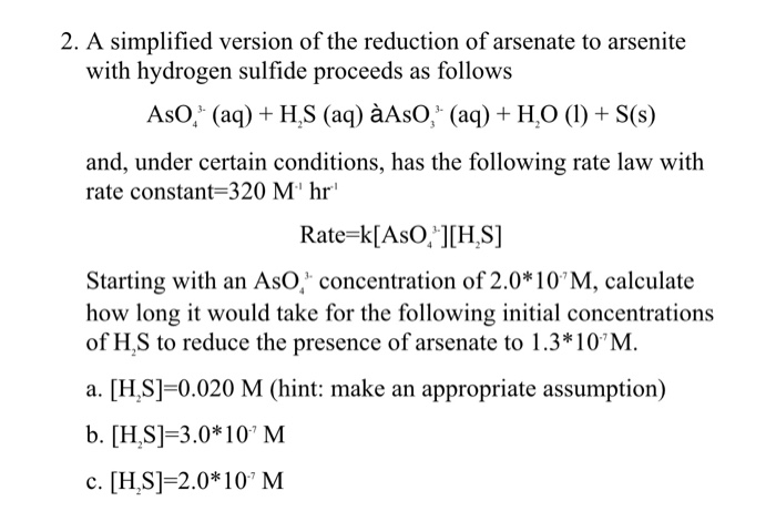 Solved 2. A simplified version of the reduction of arsenate | Chegg.com