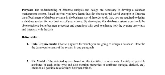 Solved Purpose: The understanding of database analysis and | Chegg.com