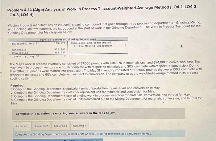 Solved Problem 4-14 (Algo) Analysis of Work in Process | Chegg.com