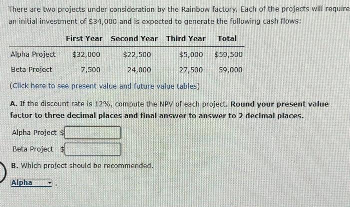 Solved There are two projects under consideration by the | Chegg.com