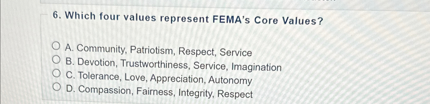 Solved Which four values represent FEMA's Core Values?A. | Chegg.com
