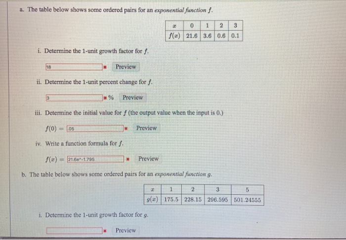 Solved A The Table Below Shows Some Ordered Pairs For An Chegg