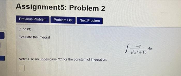 Solved Assignment5 Problem 2 Previous Problem Problem List