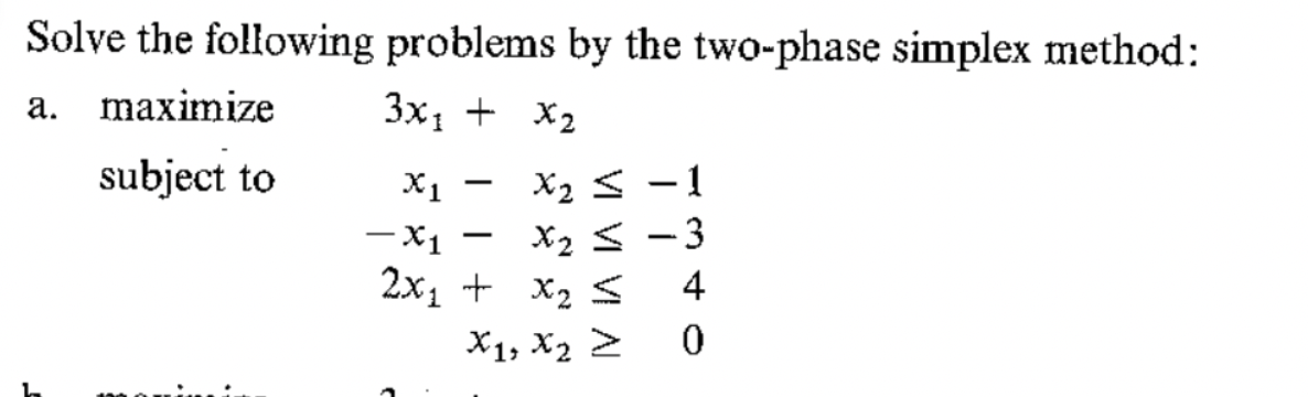 Solved Solve the following problems by the two-phase simplex | Chegg.com