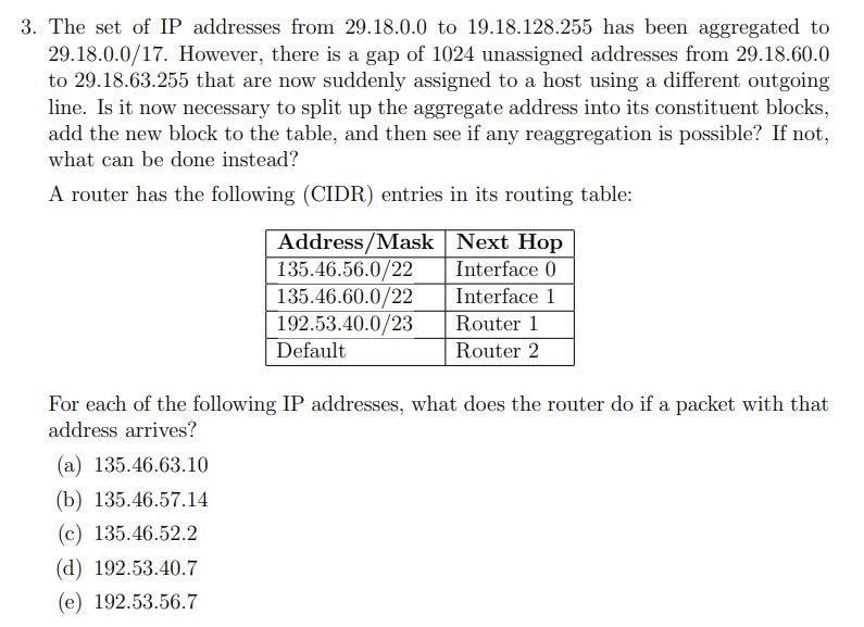 Solved 3. The set of IP addresses from 29.18.0.0 to | Chegg.com