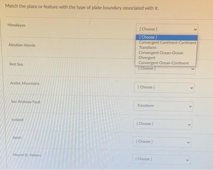 Solved Match the place or feature with the type of plate | Chegg.com