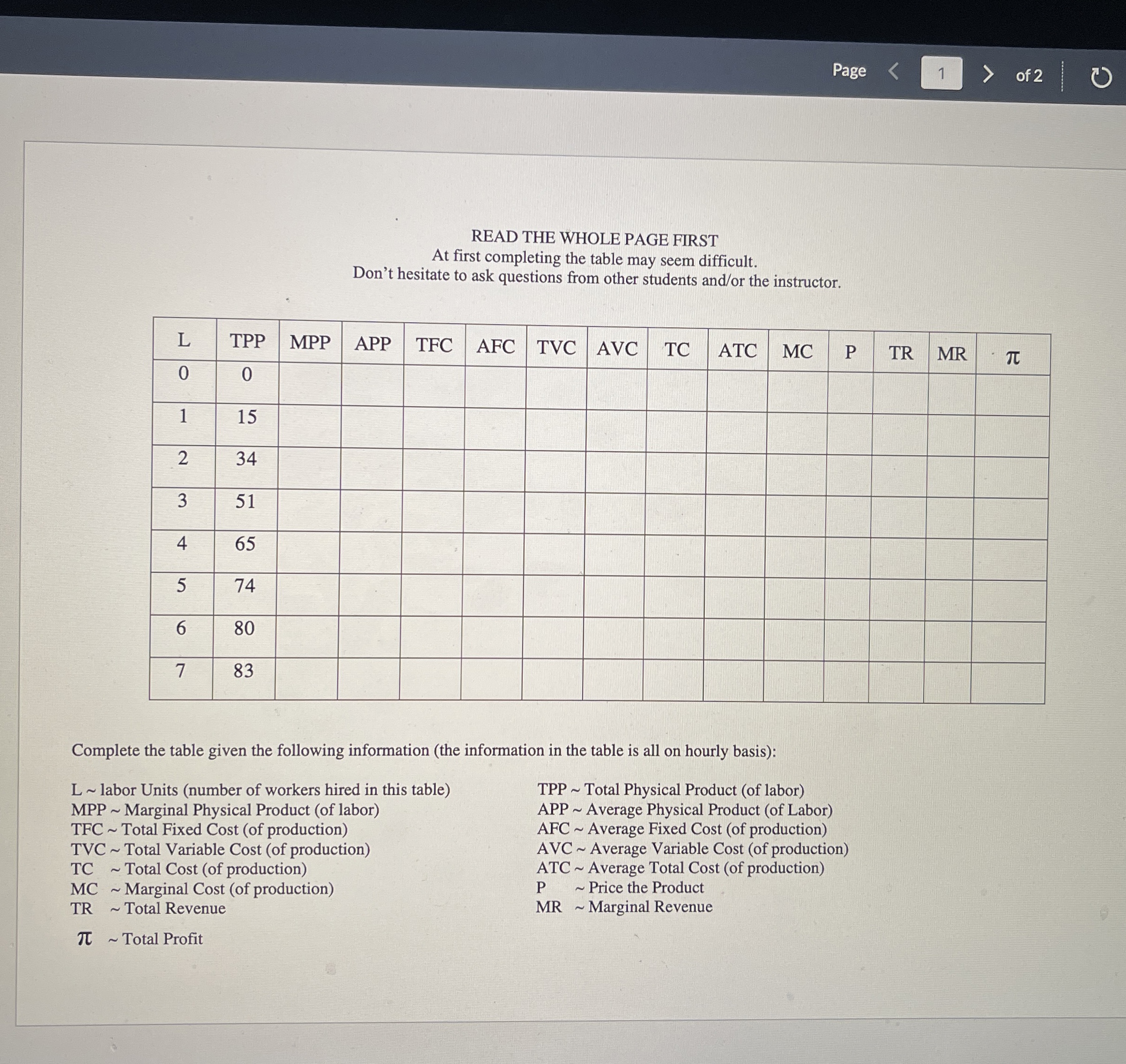 Solved Page1of 2READ THE WHOLE PAGE FIRSTAt first completing | Chegg.com