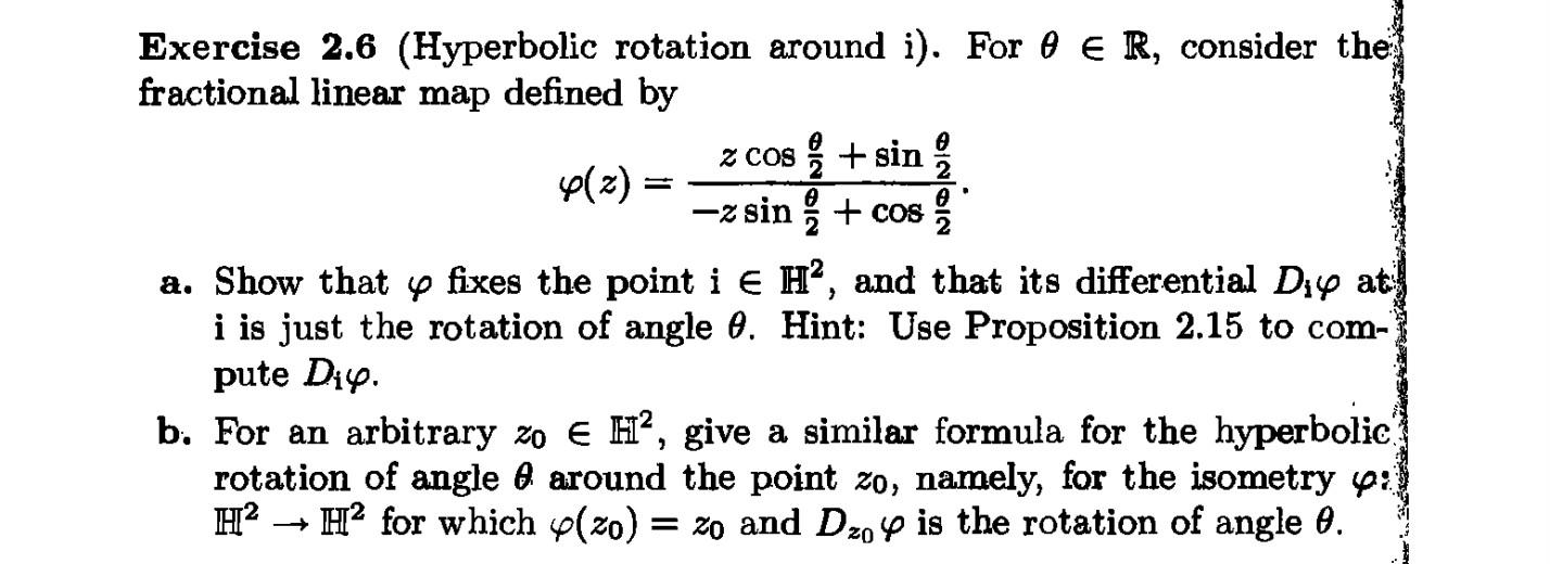 Solved Exercise 2.6 (Hyperbolic rotation around i). For θ∈R, | Chegg.com