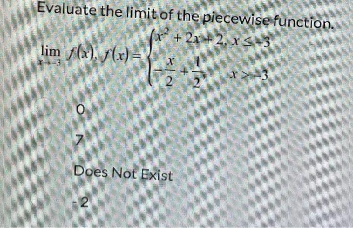 Solved Evaluate the limit of the piecewise function. | Chegg.com