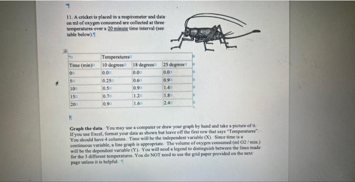 11. A cricket is placed in a respirometer and data on | Chegg.com