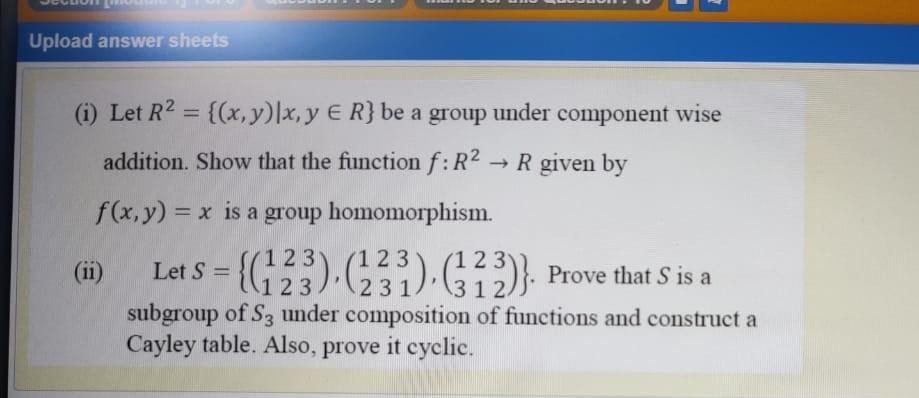 Solved Upload answer sheets (1) Let R2 = {(x,y)|x,y E R} be | Chegg.com