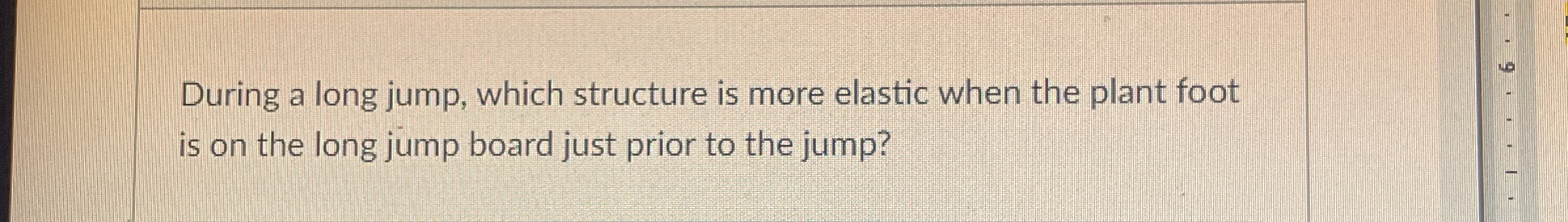 Solved During a long jump, which structure is more elastic | Chegg.com