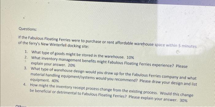 Solved A ferry company called the Fabulous Floating Ferries | Chegg.com