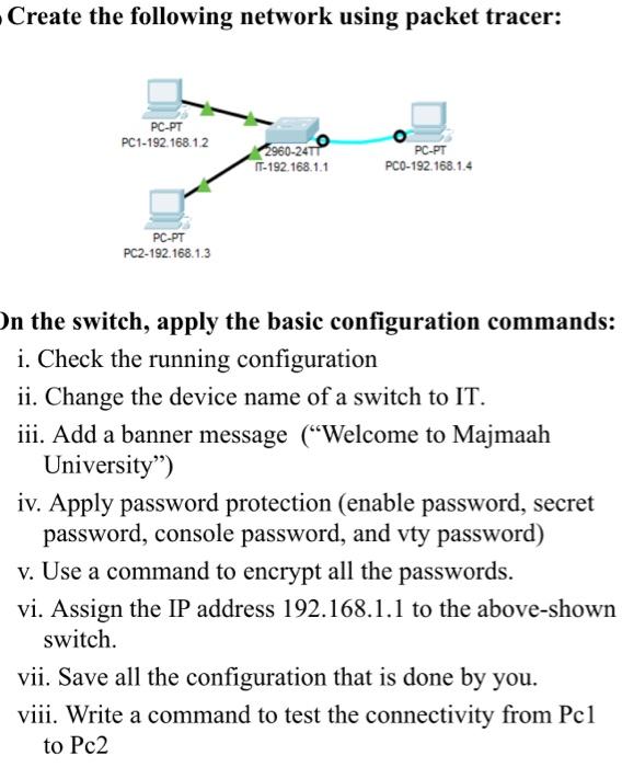Solved Create the following network using packet tracer: On | Chegg.com