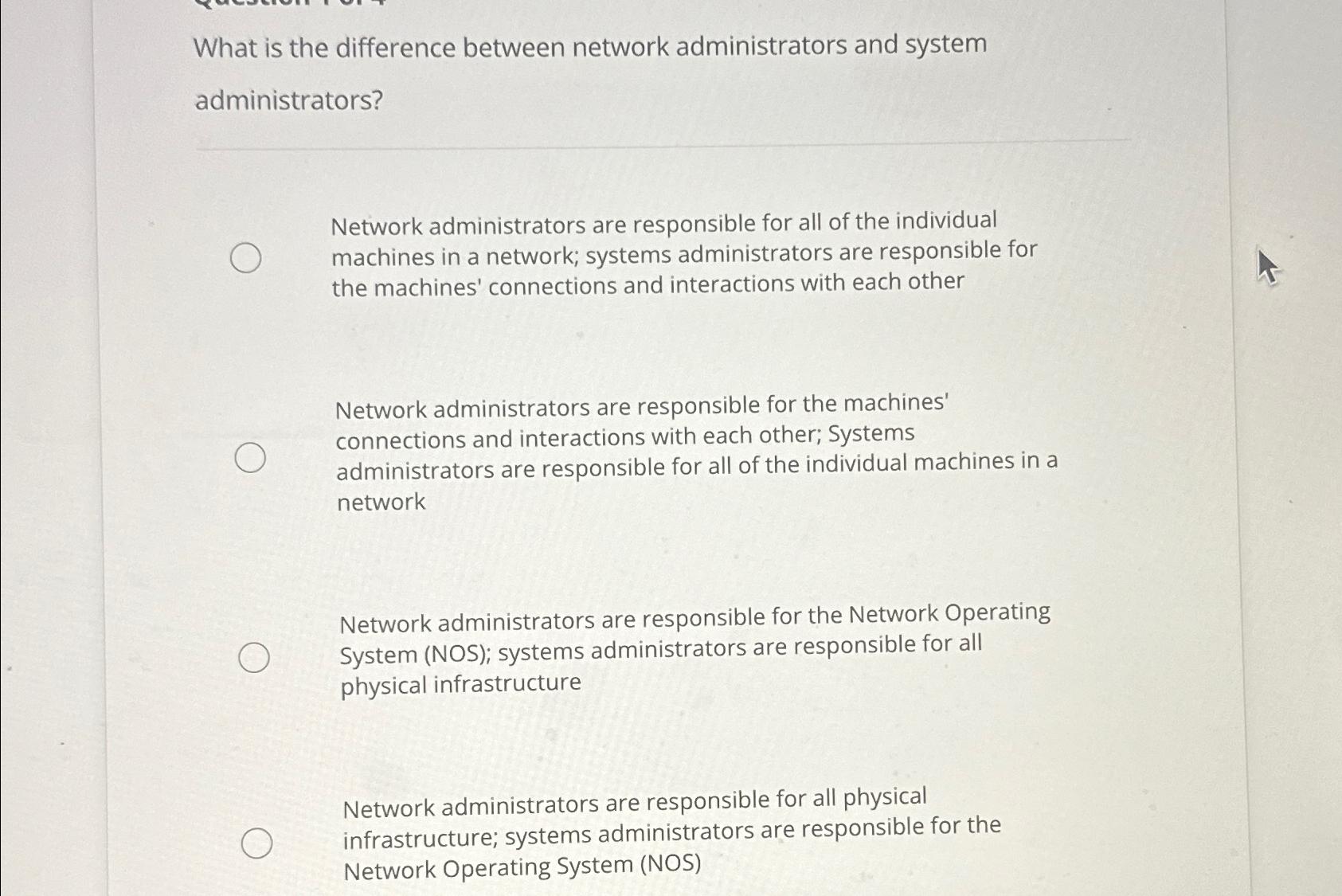 Solved What is the difference between network administrators | Chegg.com
