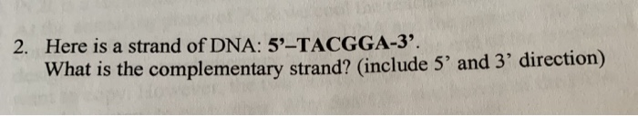 Solved 2. Here is a strand of DNA: 5'-TACGGA-3'. What is the | Chegg.com
