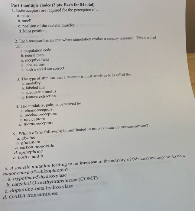 Solved Part I multiple choice (2 pts. Each for 84 total) 1. | Chegg.com