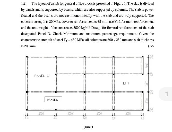 Solved 1.2 The layout of a slab for general office block is | Chegg.com