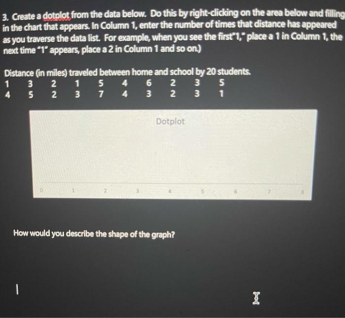 Solved 3. Create a dotplot from the data below. Do this by | Chegg.com
