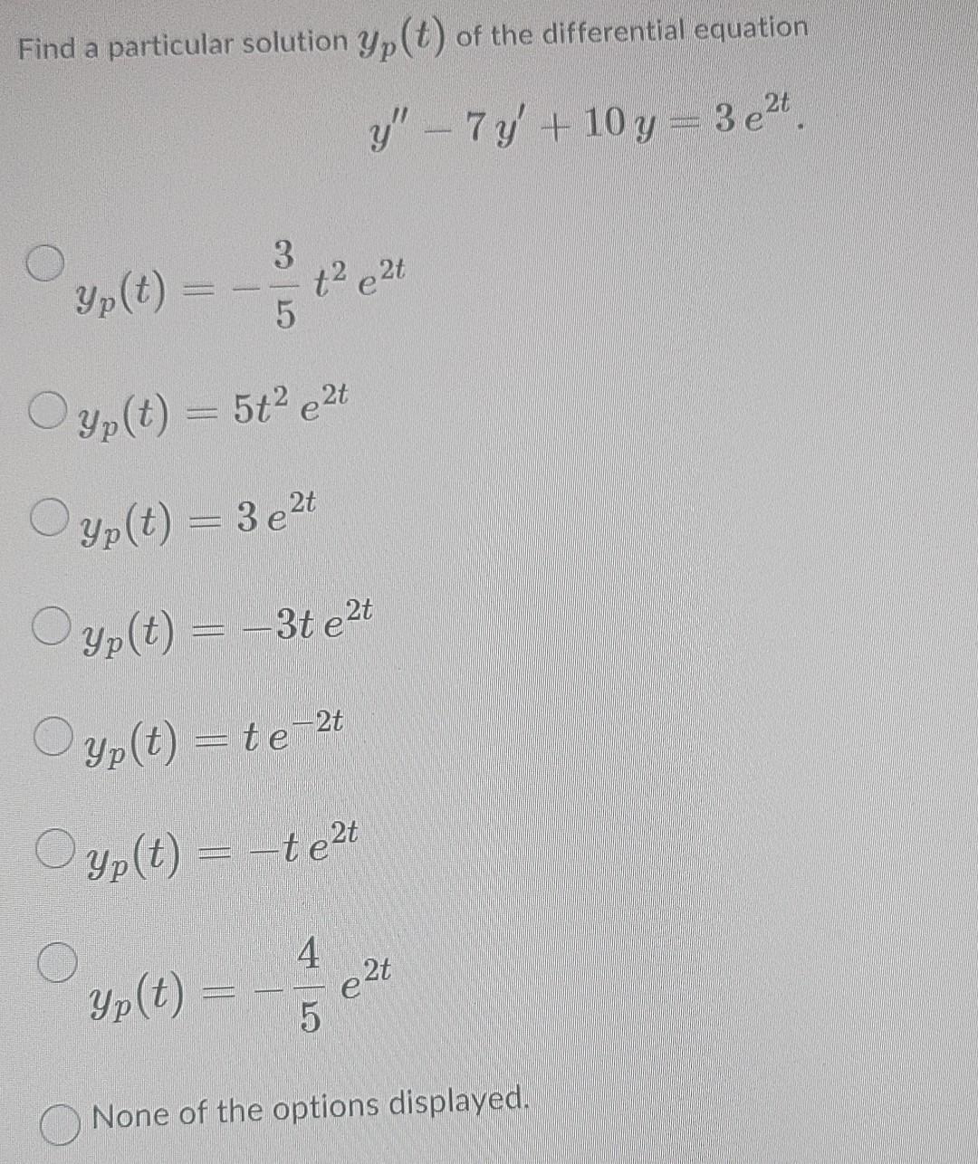 Solved Find a particular solution yp(t) of the differential | Chegg.com