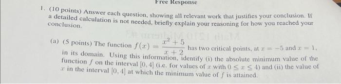 Solved Free Response 1. (10 points) Answer each question, | Chegg.com