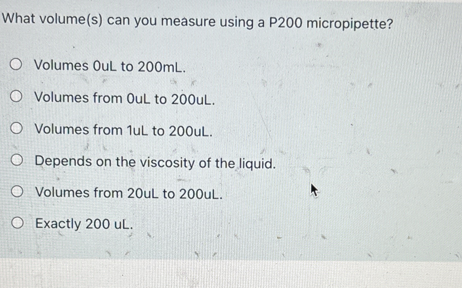 Solved What volume(s) ﻿can you measure using a P200 | Chegg.com
