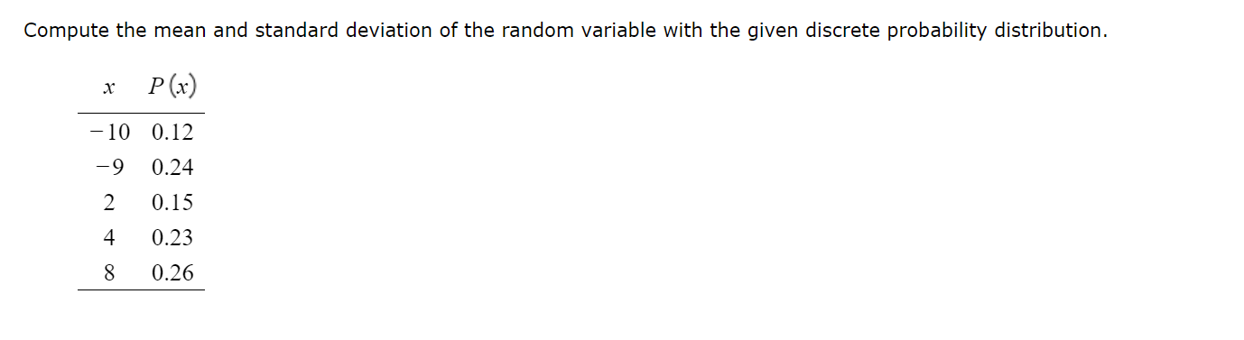 Solved Compute the mean and standard deviation of the random | Chegg.com