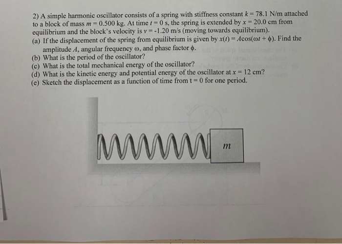 Solved 2) A simple harmonic oscillator consists of a spring | Chegg.com