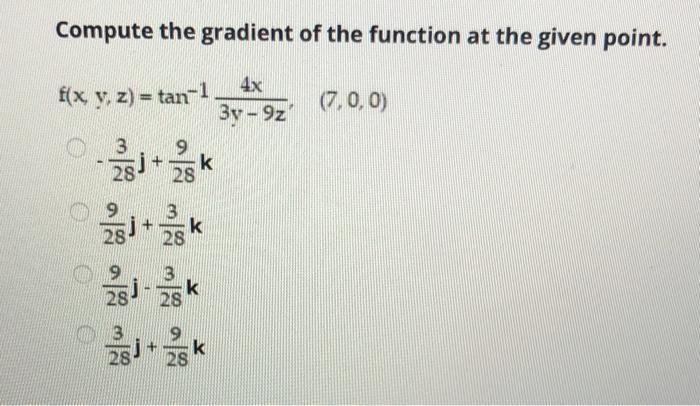 Solved Compute the gradient of the function at the given | Chegg.com