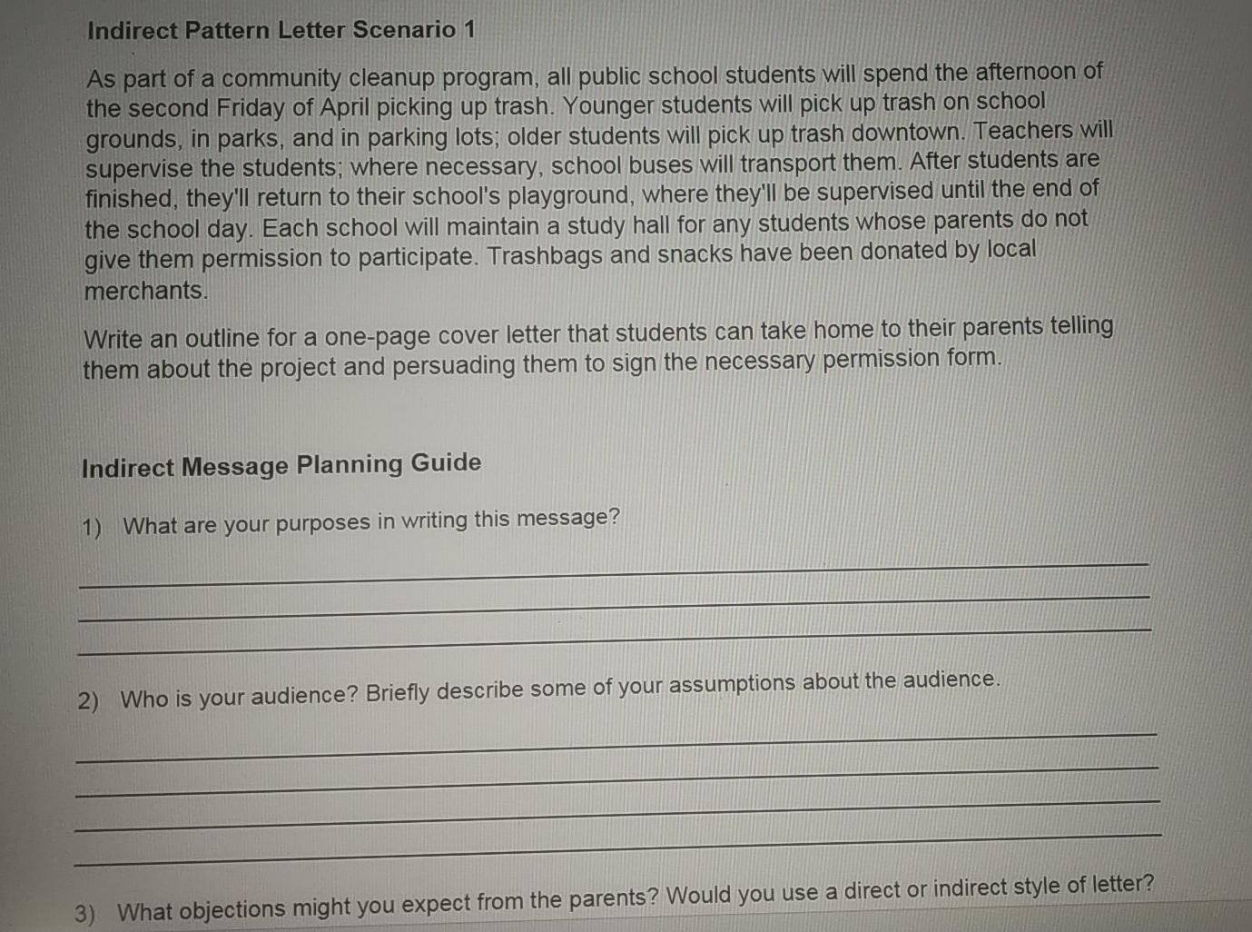 Indirect Pattern Letter Scenario 1 As part of a | Chegg.com