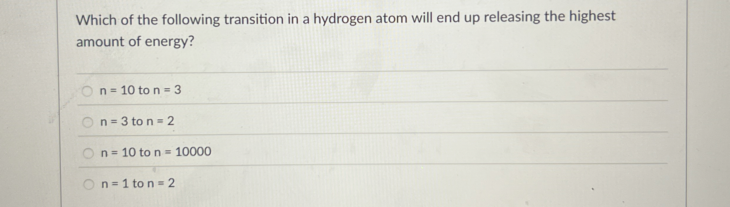 High Quality SOLUTION Which of the following transition in a hydrogen atom | Chegg.com