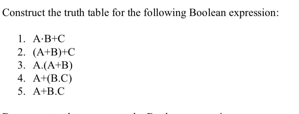 Solved Construct the truth table for the following Boolean | Chegg.com