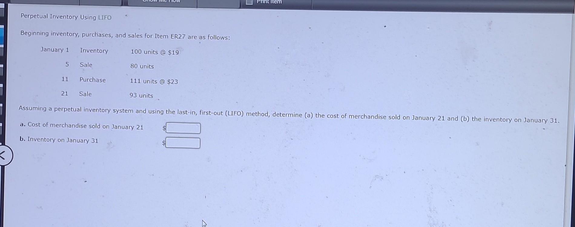 Solved Beginning inventory, purchiases, and sales for Item | Chegg.com