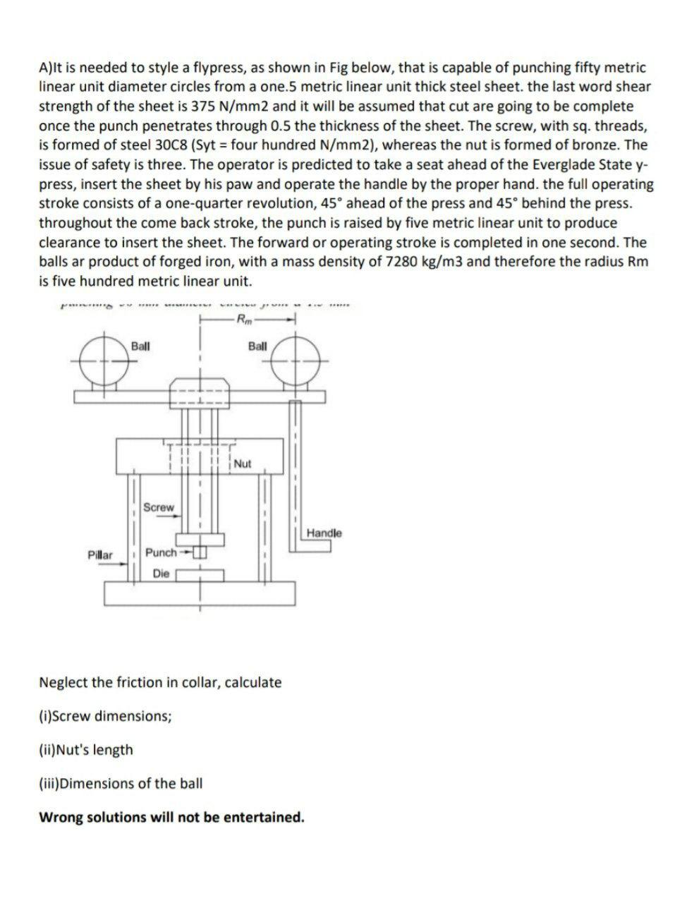 Solved A)It is needed to style a flypress, as shown in Fig | Chegg.com
