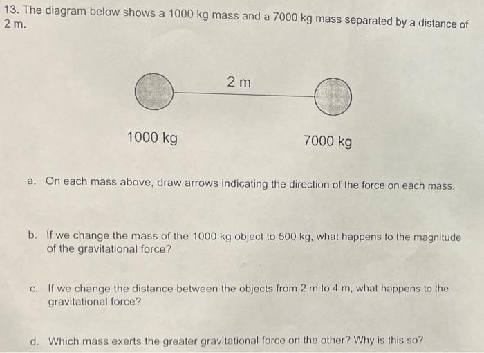 Solved 13. The diagram below shows a 1000 kg mass and a 7000 | Chegg.com