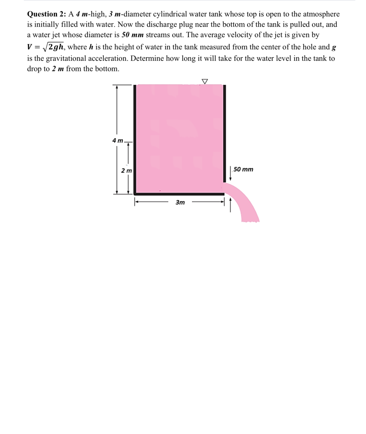 Solved Question 2: A 4m-high, 3m-diameter cylindrical water | Chegg.com