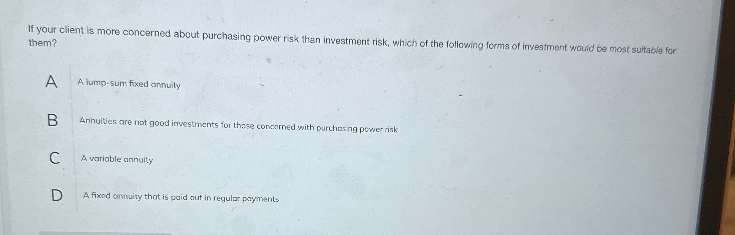 Solved If your client is more concerned about purchasing | Chegg.com