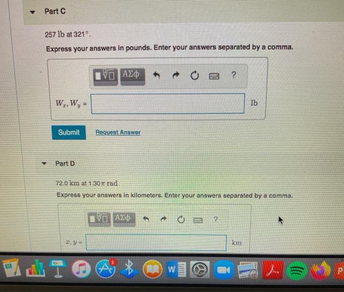 Solved Part C 257 lb at 321 Express your answers in pounds. | Chegg.com