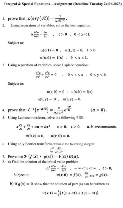 Solved Integral \& Special Functions - Assignment (Deadline | Chegg.com