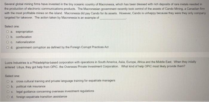 Solved Several global mining firms have invested in the tiny | Chegg.com